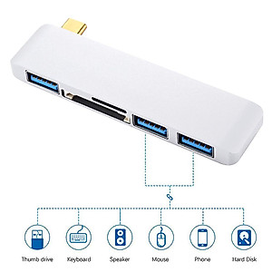 Jiali USB-C Hub Converter 5 in 1 Multi-Function Aluminium Alloy 5Gbps Transfer Rate USB-C/Type-C HUB Adapter with 3 USB 3.0 Ports & SD Card Slot & TF Card Slot for MacBook 2015/2016 / 2017(Grey)