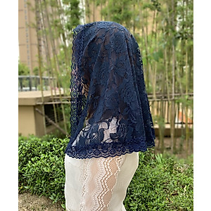 Grettytling Lace Mantilla Veil Soft and comfortable 7 Colors Spanish Style Rose Lace Veil Head Covering D Shape ，Navy