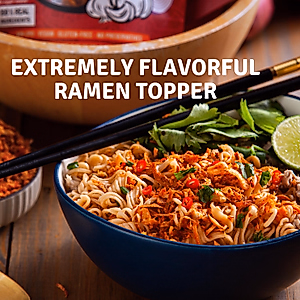 MaeMai Medium Spice (SPICY) - Crispy Onions & Garlic Flakes - Crunchy All-Purpose Seasoning, Keto, Salad Toppings, Fried Onions - Ramen, Rice Seasoning, Vegan, Gluten-free | 75g