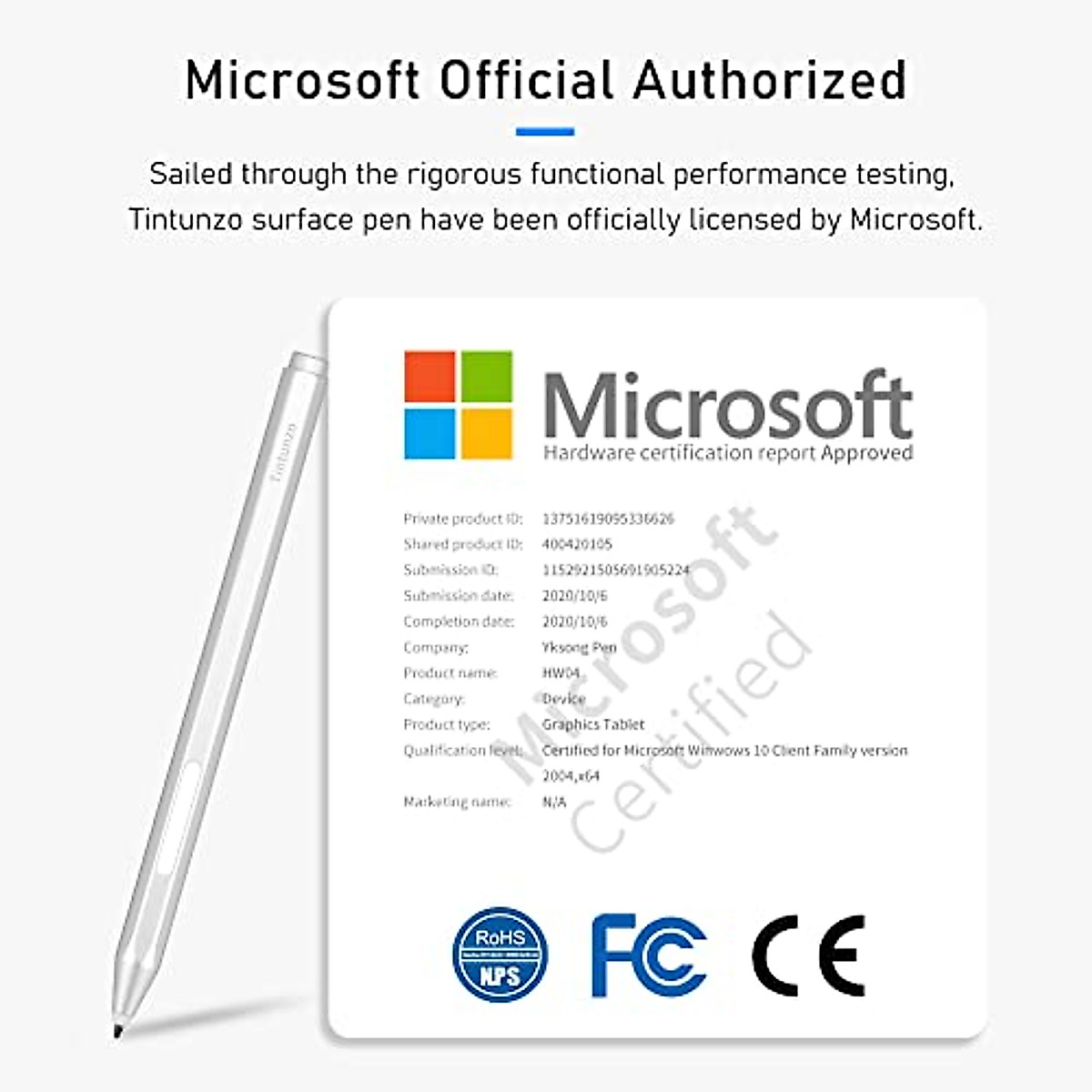 Pen for Surface - Stylus Pen for Microsoft Surface Pro 9/8/X/7/6/5/4/3/Surface 3/go/go 2/go 3/Book/Laptop/Studio - Palm Rejection Pencil for Windows, HP, ASUS - Silver