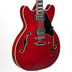 Grote Full Scale Electric Guitar Semi-Hollow Body Guitar Stainless Steel Frets(Red)