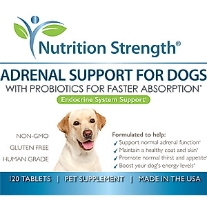 Nutrition Strength Adrenal Support for Dogs, Support for Dogs with Cushing's Disease, Maintain a Healthy Coat and Skin, Promote Normal Urination, Thirst and Appetite, 120 Chewable Tablets