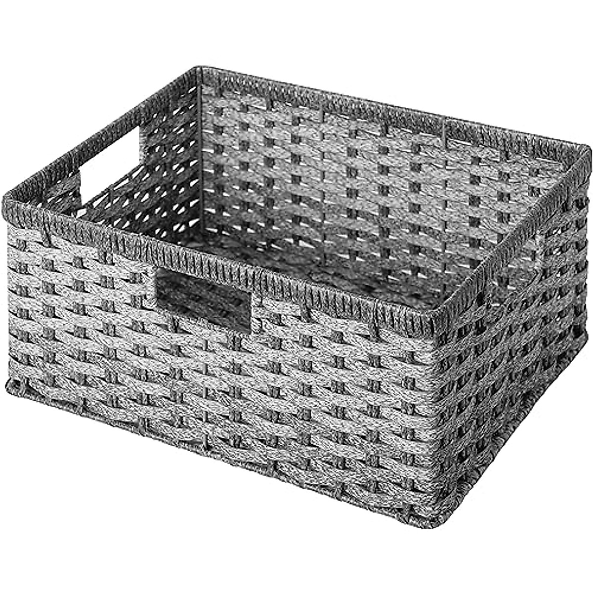 Labcosi Large Wicker Basket, Plastic Wicker Storage Basket, Wicker Storage Basket for Bathroom, Plastic Storage Bin with Built-in Handles, Grey, 15 "L x 11 "W x 6.75 "H, 1 Pack