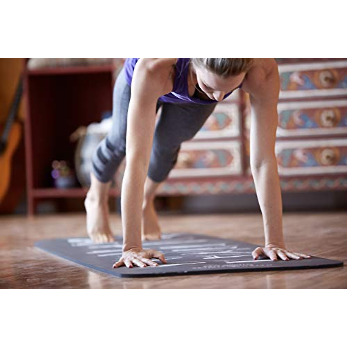 Gaiam Restore Fitness Exercise Mat with Self-Guided Exercise Illustrations Printed on Mat, 10mm Thick