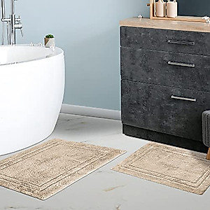 SUPERIOR Non-Slip Cotton 2 Piece Bath Rug Set with Spray Latex Backing, 20" x 30", 24" x 36", Stone