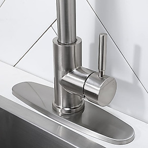 Friho Modern Brushed Nickel Single Hole 1 Handle Stainless Steel Pull Down Sprayer Kitchen Faucet, Pull Out Kitchen Sink Faucet Swivel Spout with Deck Plate