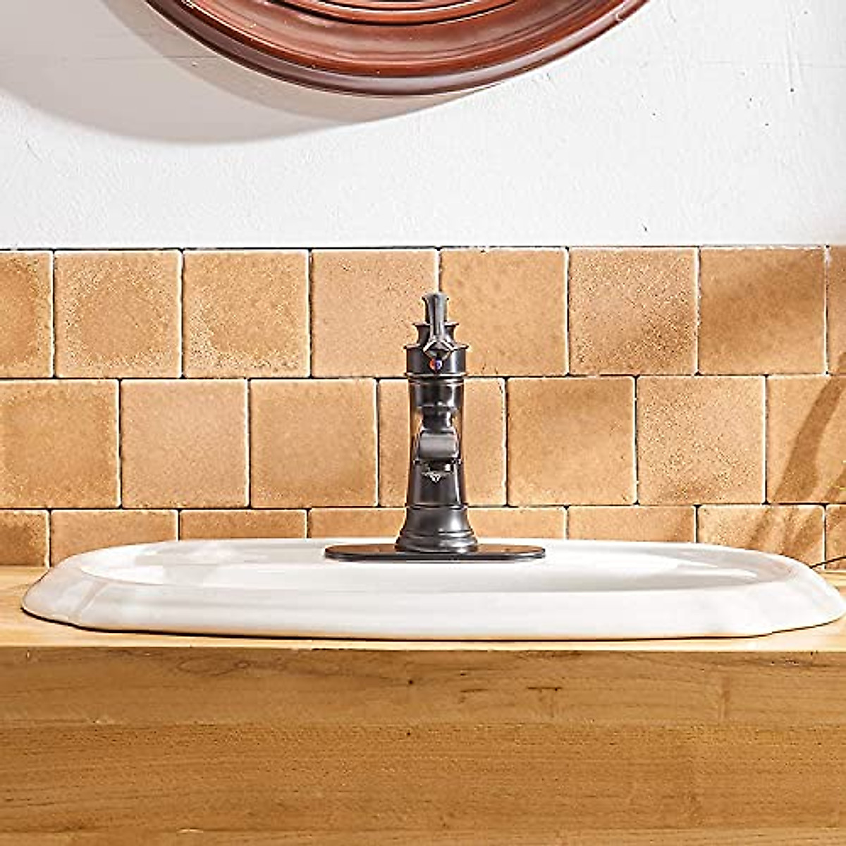 Bathfinesse Oil Rubbed Bronze Bathroom Faucet Single Handle Single Hole Farmhouse Stream Bathroom Sink Faucets & Parts with Pop Up Drain Assembly Vanity Supply Hose Lead-Free