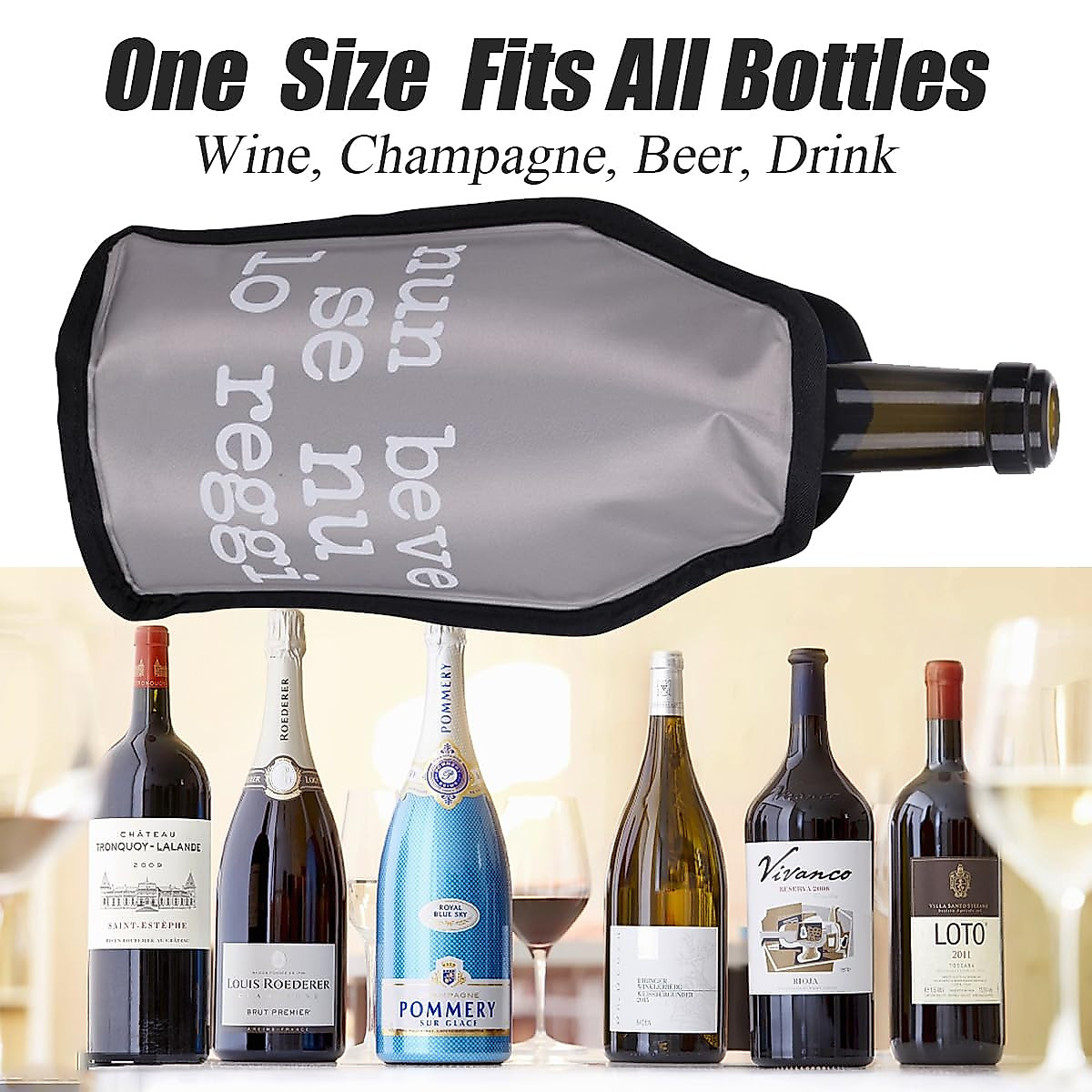 Wine Cooler Sleeve With Protector Instant Cooling and Keeps Your Drink Cold Keep Cool and Chill Champagne Wine (Type7) (WineCooler-1Count)