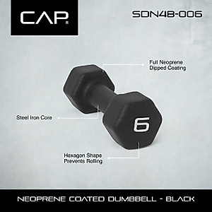 CAP Barbell Black Neoprene Coated Dumbbell, 6 lb Pair
