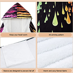 RAISEVERN Wearable Blanket Women Men Hooded Blanket 3D Printed Tie Dye Novelty Adult Plush Poncho with Sleeve Throw Lightweight Soft Sherpa Fleece Warm Winter for Home Sofa Bed 75X60 Inch Black