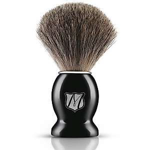 Miusco Natural Badger Hair Shaving Brush and Shaving Stand Set, Dark Chrome, Black, Compatible with Safety Razor, Cartridge Razor and Disposable Razor
