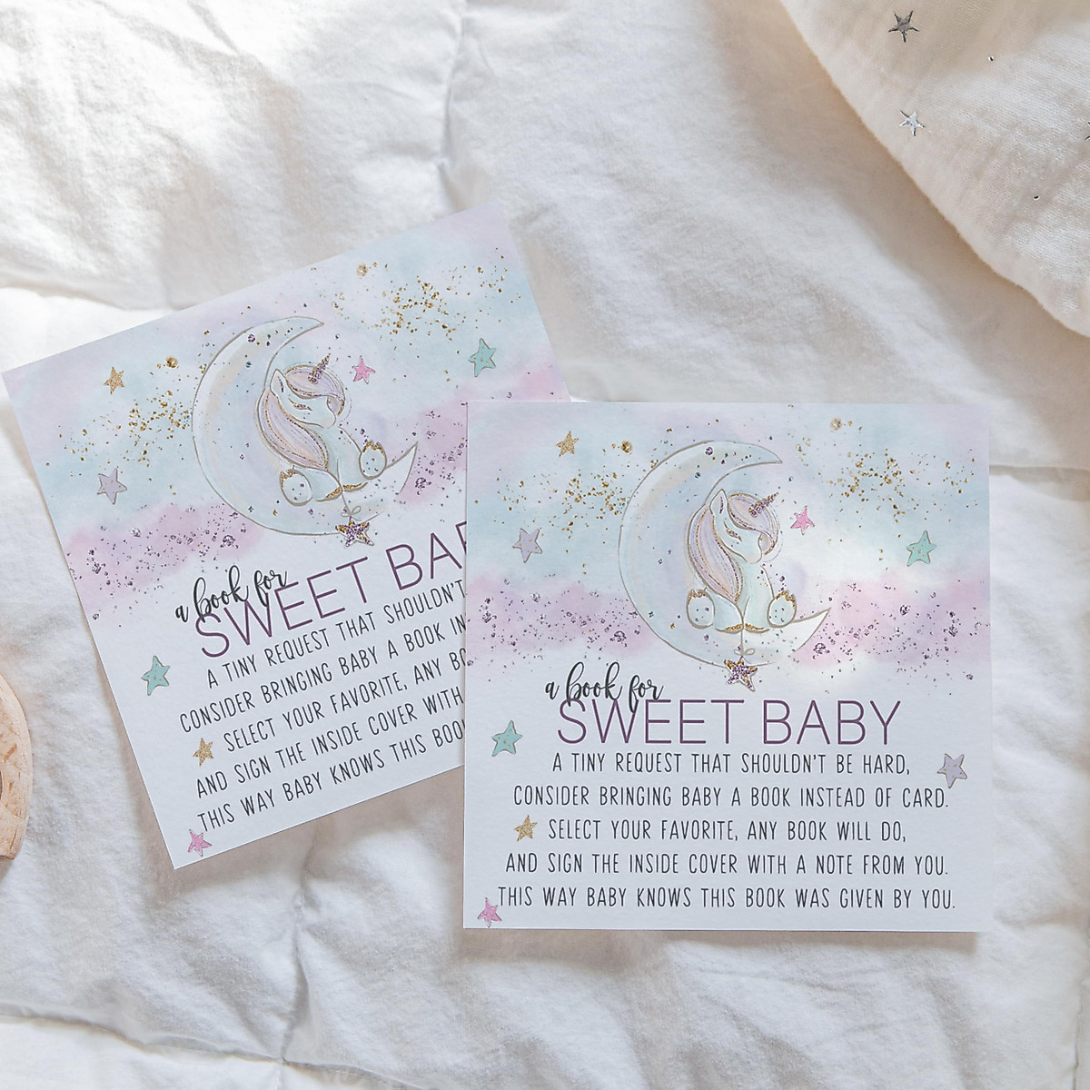 Unicorn Books for Baby Shower Cards - 25 Pack - Cute Invitation Inserts for Girls - Bring a Book Instead of Cards Poem - Storybook Theme Ideas