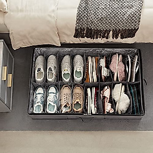 Lifewit 2 Packs Under Bed Shoe Storage Organizer, Total Fit 32 Pairs of Shoes, Foldable Shoe Rack Organizer Container with Reinforced Handle and Clear Cover for Women's and Men's Shoes
