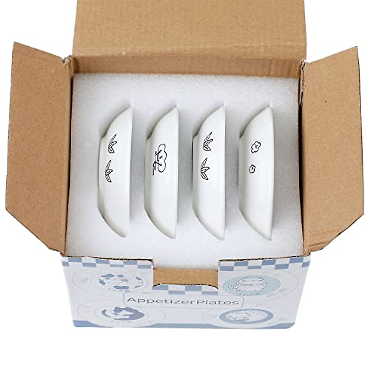 HAKONE YOSEGI Japanese Small Plate Set Ceramic Cute Cats Design Appetizer Dessert Sushi Sauce 3.94 x 0.8 Inches Set of 4