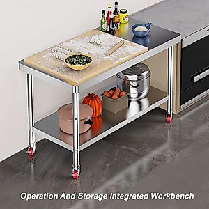 Stainless Steel Work Table with Wheels, Food Prep Work Table with Adjustable Under Shelf for Restaurant Home Outdoor(100x60cm/39.3x23.6in)
