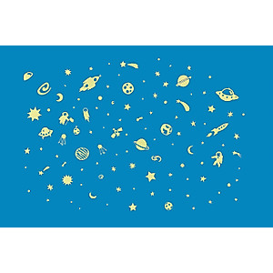 GLOPLAY Space Adventure Series (107pcs/pack), Glow in The Dark Educational Wall Stickers, The Eco-Friendly and Brightest Wall Stickers for Ceiling, Bathtime, Bedroom, Party, Decor