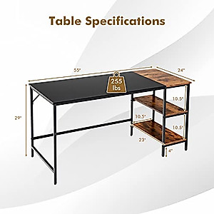 CHEFJOY 55” Computer Desk w/Storage Shelf, Industrial Home Office Desk, PC Laptop Desk w/Heavy-Duty Steel Frame, Simple Style Wood Writing Desk for Bedroom, Study