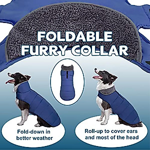 TEOZZO Dog Winter Coats - Waterproof Dog Snow Jackets Windproof Fleece Lined Dog Apparel Vest with Leash Hole Dog Cold Weather Coats for Large Dogs Navy X-Large