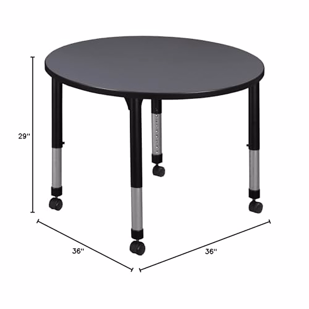 Regency Kee Height Adjustable Mobile Round Classroom Table, 36", Grey
