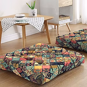 Mandala Meditation Cushion, Boho Meditation Mat, Meditation Pillows for Sitting on Floor, Cushions for Sitting in Home and Outdoor, Square Floor Pillows Cushion Seating for Yoga 22'' X 22''