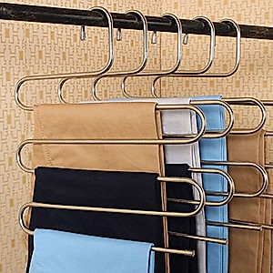 Eleling 5 Layers Pants Clothes Rack S Shape Multi-Purpose Hangers for Trousers Tie Organizer Storage Hanger (4 Piece)