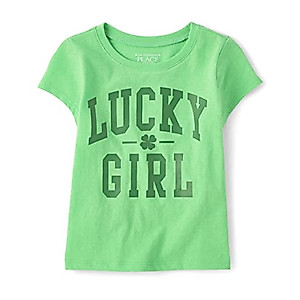 The Children's Place,And Toddler Girls Short Sleeve Graphic T-shirt,Baby-Girls,Lucky Girl,5T