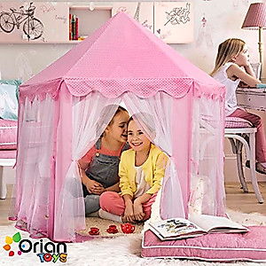 ORIAN Princess Castle Playhouse Tent for Girls with LED Star Lights – Indoor & Outdoor Large Kids Play Tent for Imaginative Games – ASTM Certified, 230 Polyester Taffeta. Pink 55"x53".