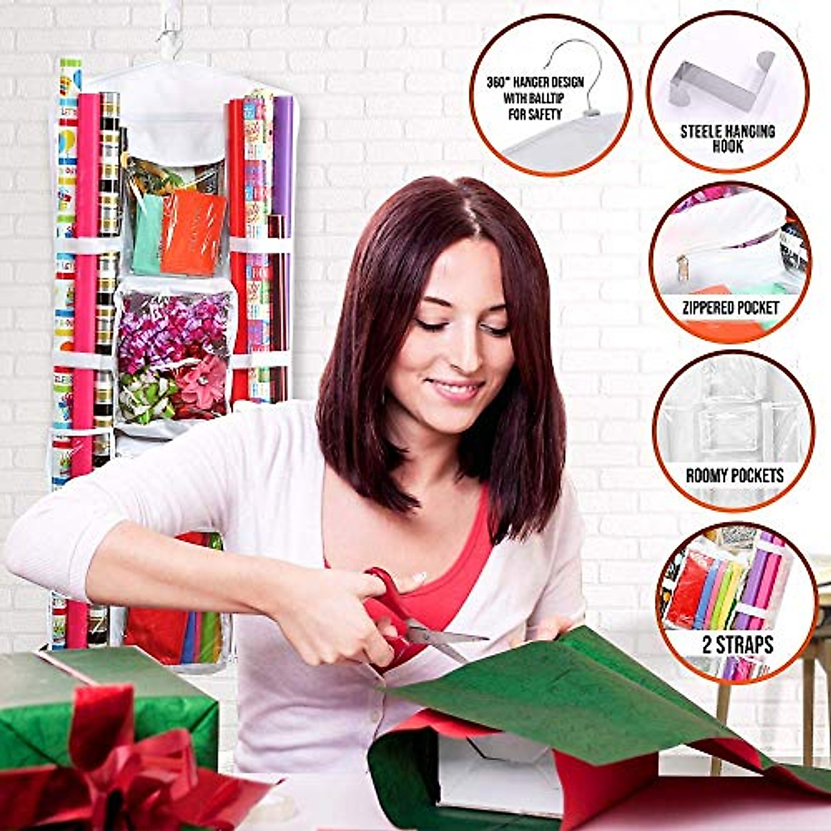 Wrapping Paper Storage Plastic Ziplock Bag Organizer - 40" Storage Containers - Door Hanging Gift Wrapping Organizer Storage for Closet