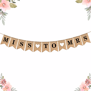 LINGTEER Miss to Mrs Burlap Bunting Banner - Perfect for Wedding Bridal Shower Bachelorette Party Decorations.