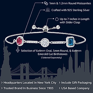 Gem Stone King 925 Sterling Silver Build Your Own Personalized 3-Stone Oval Round and Emerald Cut Birthstones Tennis Bracelet For Women By Keren Hanan Fully Adjustable Up to 9 Inch