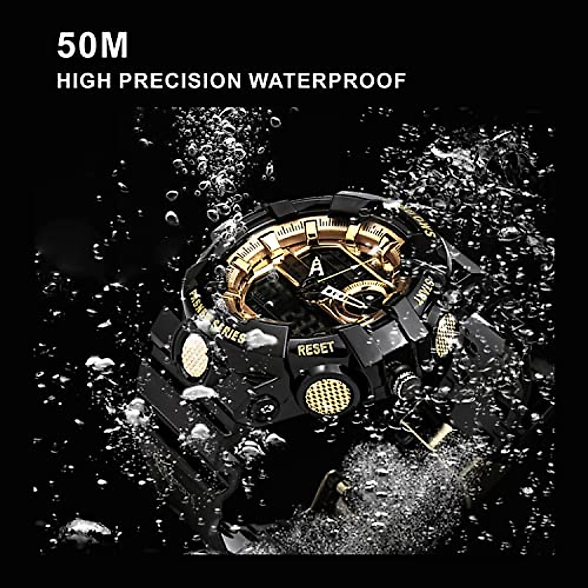 PINIDOUS Mens Watch for Men Digital Sport Watch Gold Watches Waterproof Watches with 3 Alarms/Countdown/Stopwatch/Digital-Analog/Dual Time/Light/Military Multifunctional Wrist Watch