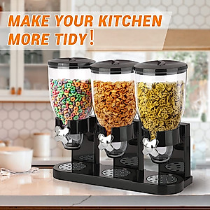 Sishynio Cereal Dispenser for Countertop, Dry Food Dispenser 2L Capacity, Triple Compartment, Airtight Food Storage Container for Rice, Cereal, Nuts