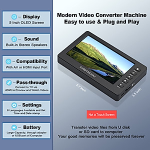 DIGITNOW Video to Digital Converter, VCR VHS to Digital Converter with 5" OLED Screen, Video Recorder Capture Device from DVD, RCA, Hi8, Camcorders, Gaming Systems, Support AV and HDMI