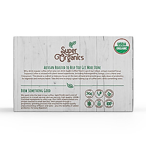 Super Organics Focus Support Coffee Brew Cups With Superfoods & Probiotics, Keurig K-Cup Compatible, Adaptogens, Medium Roast, USDA Certified, Vegan, Non-GMO, 10 count