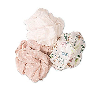 Red Rover Kids Cotton Muslin Swaddle - 47” x 47”- 100% Cotton – Machine Washable – Softer with Every Wash – Playful Designs - Soft, Breathable & Lightweight – Unisex - 3 Pack (Pastel Petal)