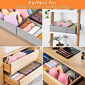 Sock Underwear Drawer Organizer Dividers 44 Cell, 4 Pack Underwear Drawer Organizers for Large Bras, Foldable Closet Organizers and Storage for Clothing, Socks, Underwear, Ties (Gray)