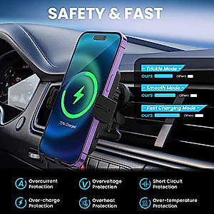 Wireless Car Charger, GEODMAER 15W Fasting Charging Auto Clamping Car Charger Phone Mount, Air Vent Phone Holder for iPhone 14/13/12, Samsung Galaxy S23/S22/S21/S20/Z Flip, Google Pixel 7/6/5, Etc