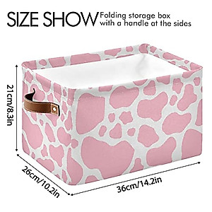 HJJKLLP Large Storage Basket Black White Cow Print Pink Cow Print Foldable Storage Box Organizer Bins with Handles for Shelf Closet Bedroom Home Office