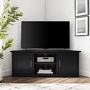 Crosley Furniture Camden Corner TV Stand for 65+ inch TVs, Entertainment Center with Storage Shelves, Black
