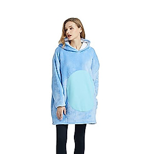 Mosbowone Wearable Blanket Oversized Hoodie Sweatshirt Sherpa TV-Blanket with Sleeves and Pockets Blue