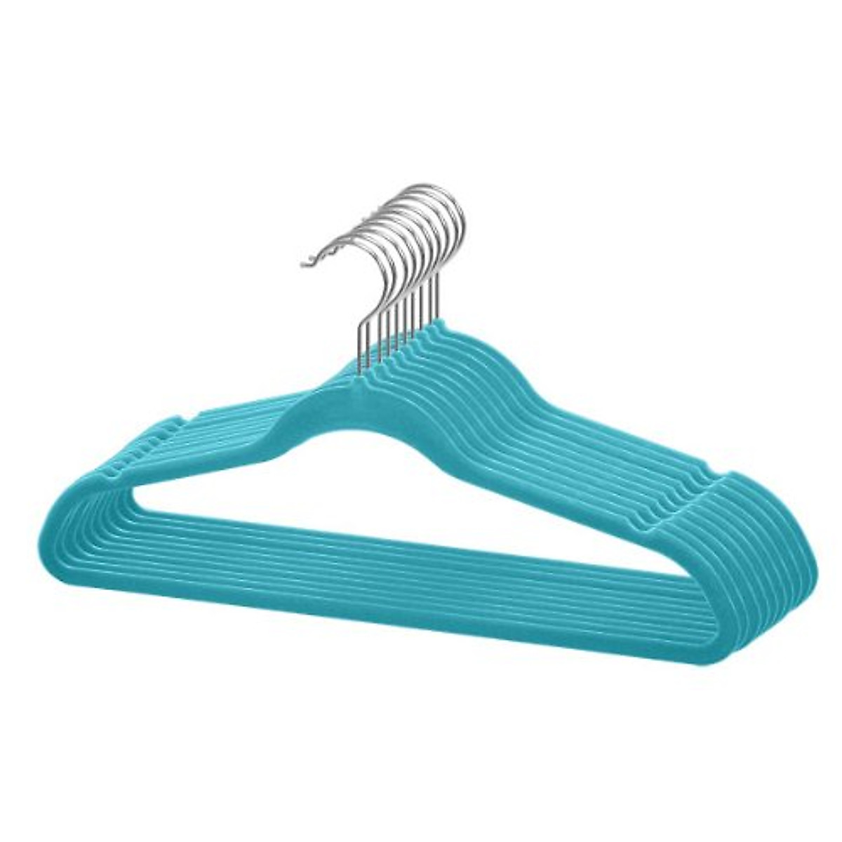 Velvet Clothes Hangers (Pack of 10), Turquoise, by Home Basics | Felt Hangers for Tops, Jackets, Dresses, and Pants | Contoured Hangers with Notches | Ultra-Thin Space Saving Clothes Hangers