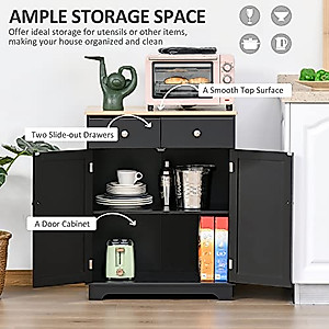 HOMCOM Double Door Sideboard Buffet Cabinet, Kitchen Cabinet, Coffee Bar Cabinet with 2 Drawers, Adjustable Shelf for Living Room and Hallway, Black