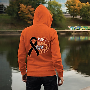 Fight Hard Fight Strong Cancer Fighter Gift Cancer Awareness Leukemia Awareness Orange Ribbon Black and Muticolor Unisex Hoodie