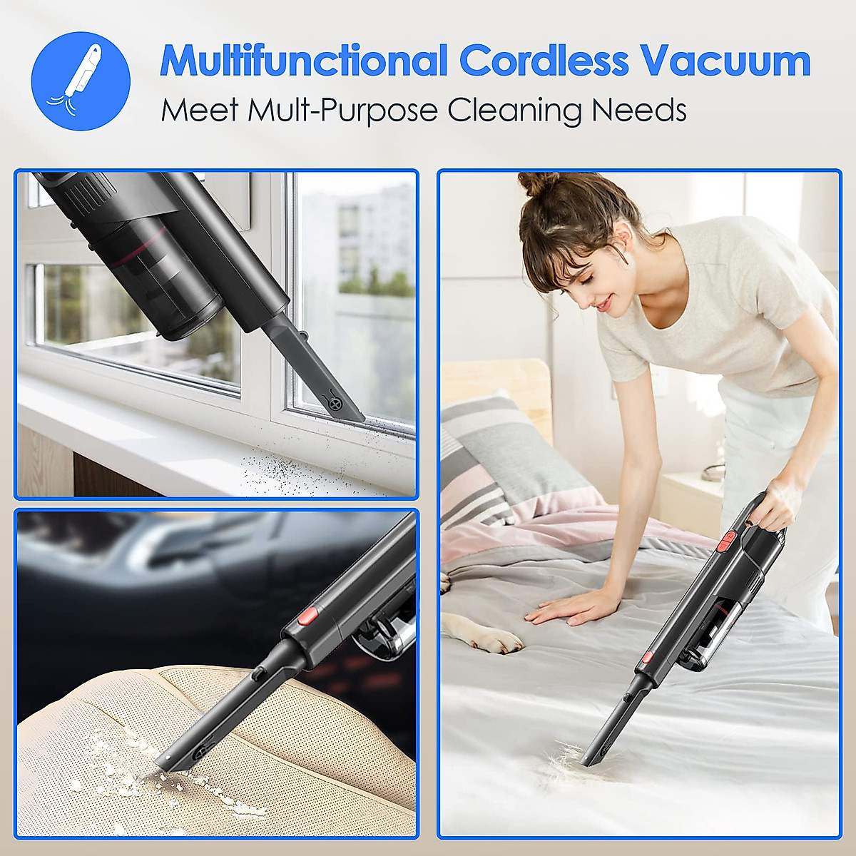 Cordless Vacuum Cleaner - Lightweight Stick Vacuum Cleaner w/ 250W Powerful Suction Brushless Motor, HEPA Filter, 4 in 1 Detachable Handheld, Long Runtime, Ideal for Home Hard Floor Carpet Pet Hair