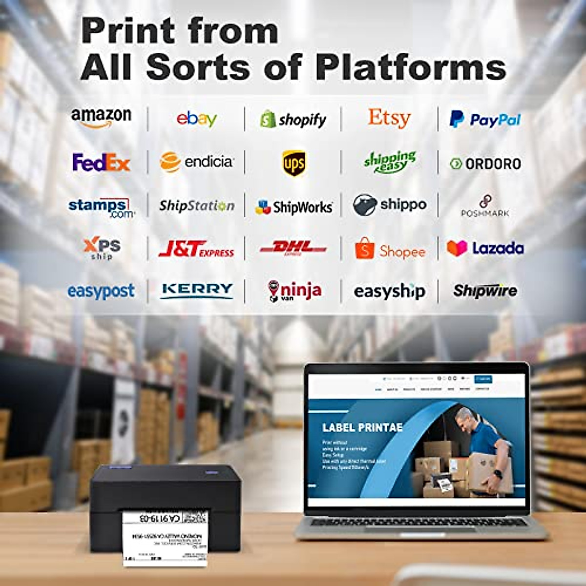 beeprt Bluetooth Shipping Label Printer - Wireless Thermal Label Printer for Shipping Package Small Business, 4x6 Label Printer Compatible with Shopify Ebey Amazon Etsy FedEx UPS USPS