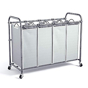 ROMOON 4 Bag Laundry Sorter Cart, Laundry Hamper Sorter with Heavy Duty Rolling Wheels for Clothes Storage, Grey