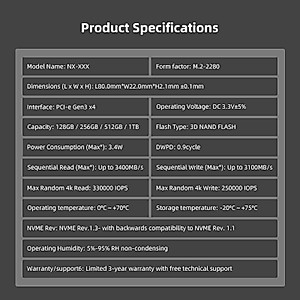 KingSpec 2TB M.2 NVMe SSD, PCIe 4.0 NVMe Gen3 SSD, Gaming SSD, 2280 Internal Solid State Drive,3D NAND Internal Hard Drive (R/W Speeds up to 3500/3200 MB/s) Compatible with Laptop & PC Desktop