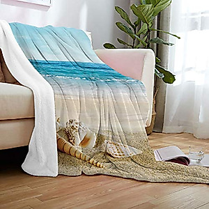 Aomike Flannel Fleece Throw Blanket for Couch- 39" x 49", Starfish Seashell Nature Beach Landscapes Blanket Super Soft Cozy Plush Microfiber Fluffy Blanket Lightweight Warm Bed Blanket