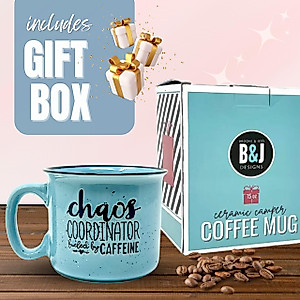 Cute Funny Coffee Mug for Women - Chaos Coordinator Fueled By Caffeine - Unique Fun Gifts for Her, Mom, Sister, Teacher, Coworkers - Handmade Coffee Cups & Mugs with Quotes