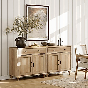 WAMAPT Buffet Cabinet with 4 Doors and 2 Drawers, Large Coffee Bar Tables Wood Kitchen Storage Cabinets with Storage Cabinets, Modern Farmhouse Sideboard Credenza for Dining Room, Oak, 68 inch